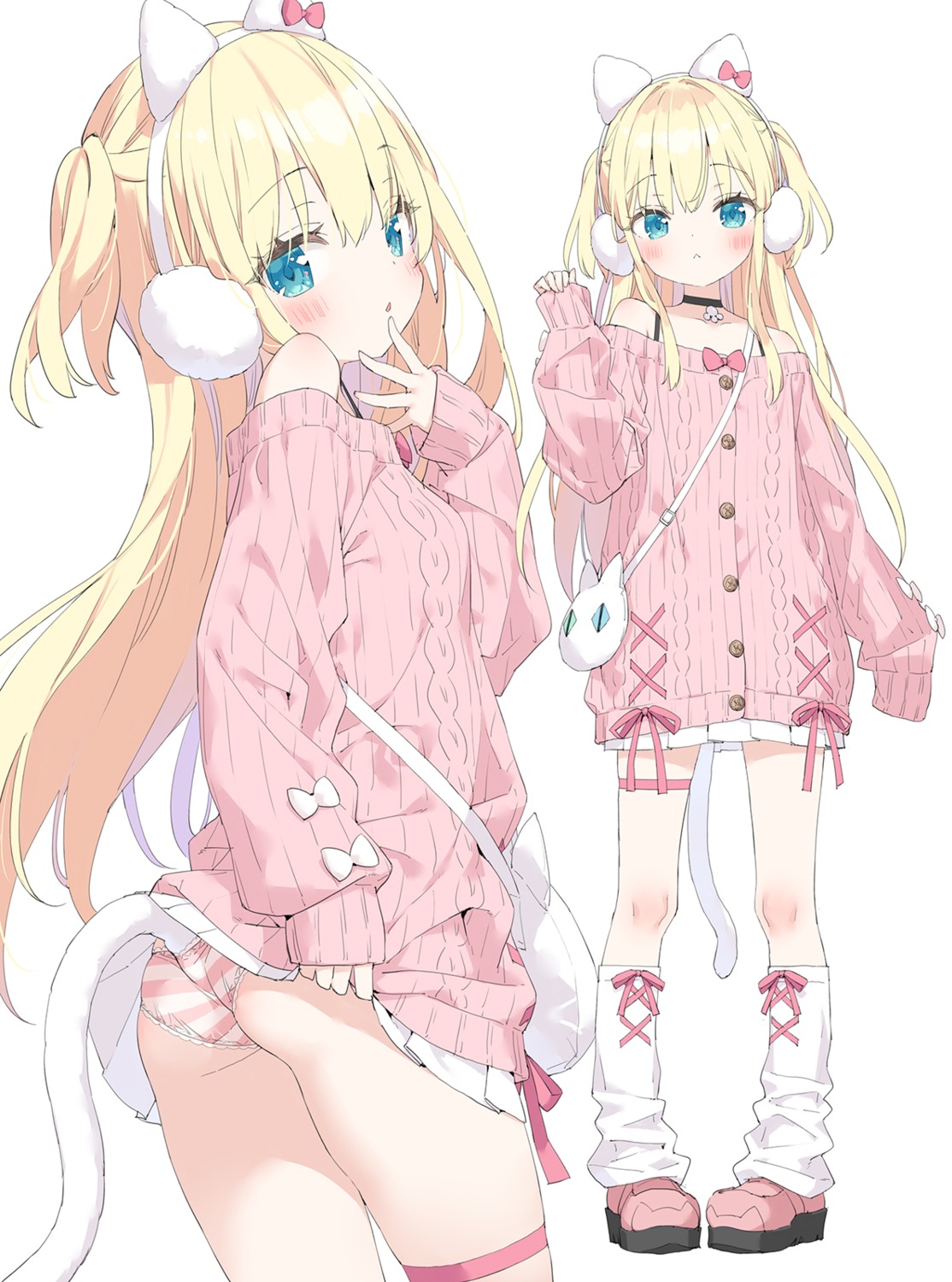 kani biimu shimotsuki potofu animal ears ass garter loli nekomimi pantsu panty pull shimapan ...